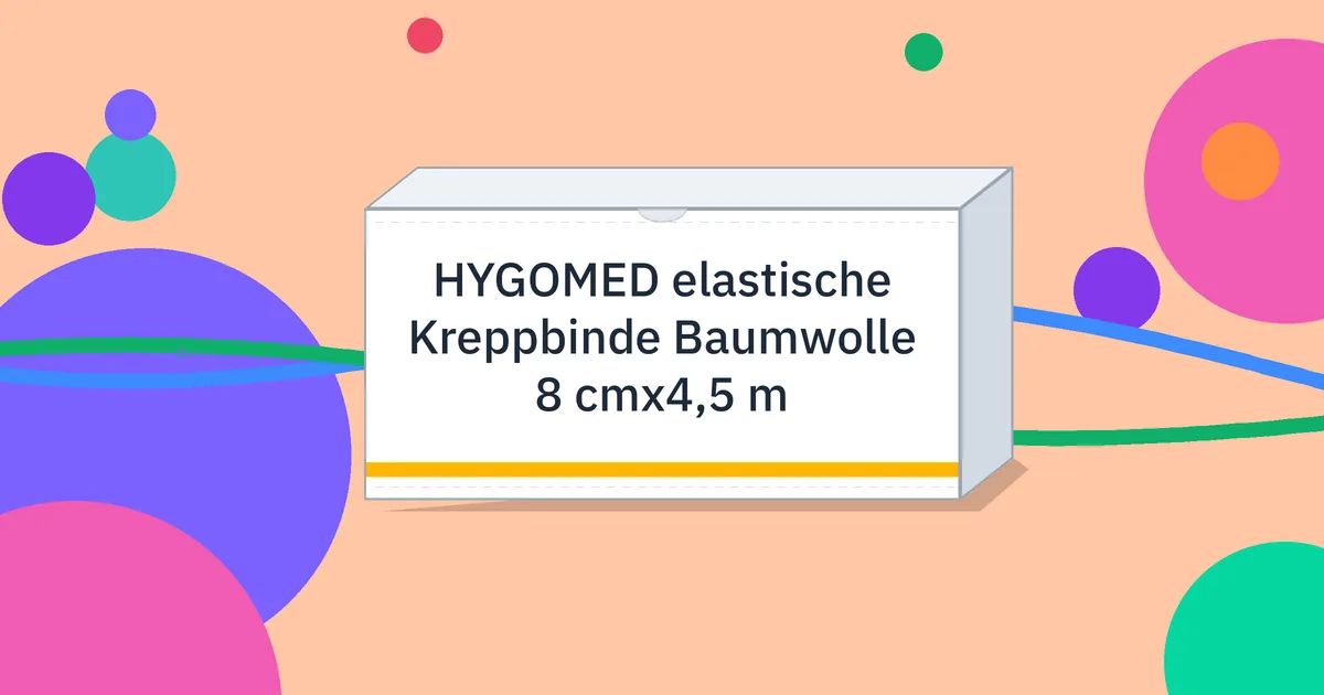 Symbolbild: Packung mit der Aufschrift HYGOMED elastische Kreppbinde Baumwolle 8 cmx4,5 m (PZN 20383262) – Verfügbarkeit und Bezug in Apotheken in Frankfurt am Main