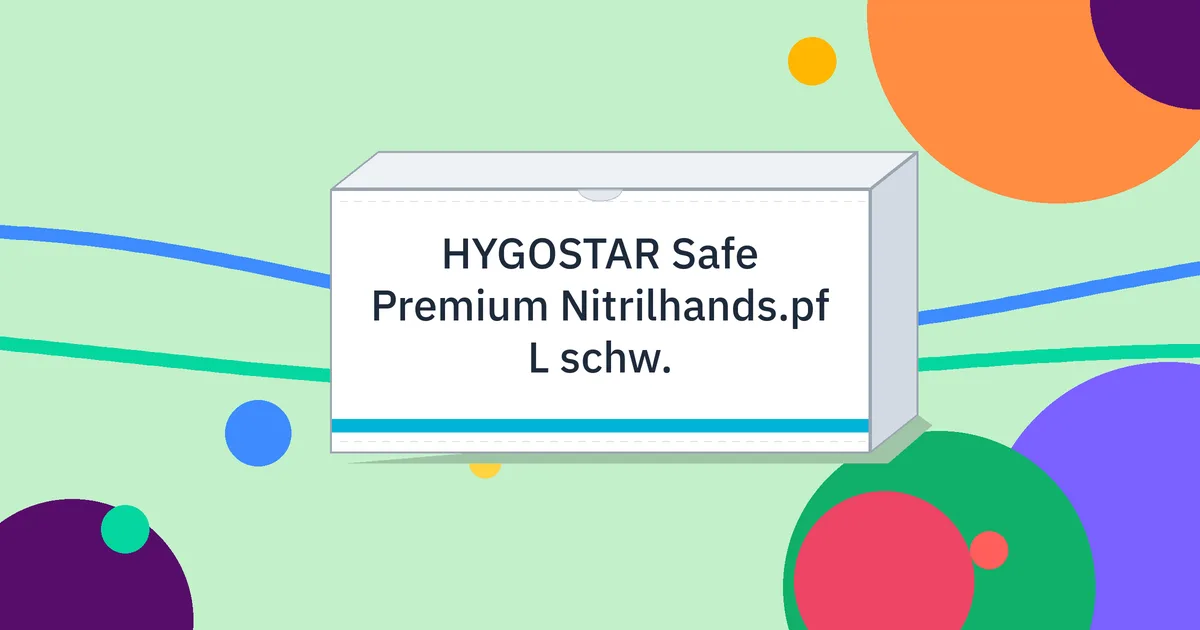 Symbolbild: Packung mit der Aufschrift HYGOSTAR Safe Premium Nitrilhands.pf L schw. (PZN 20772213) – Verfügbarkeit und Bezug in Apotheken in Frankfurt am Main
