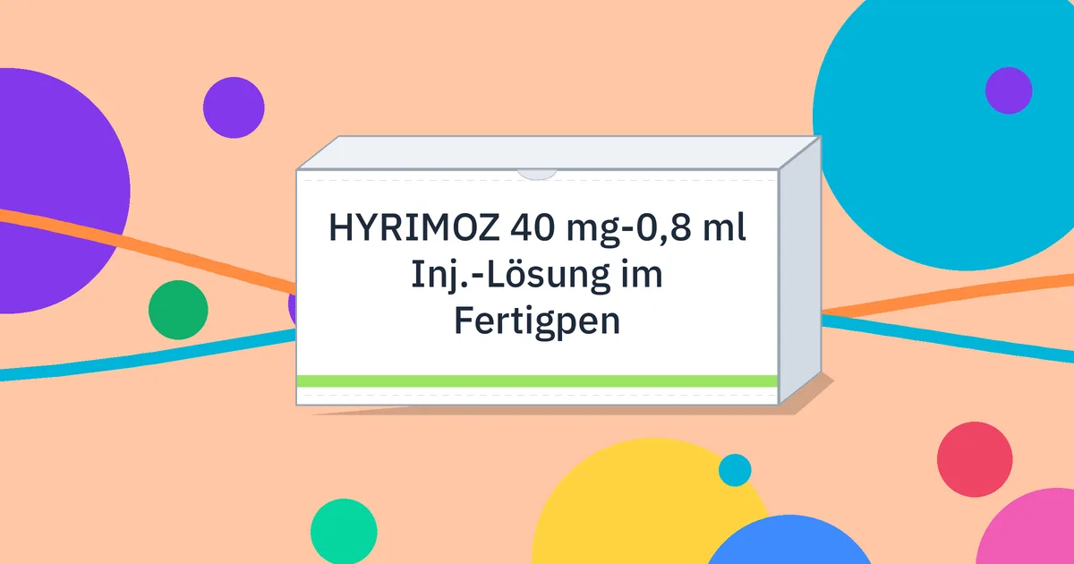 Symbolbild: Packung mit der Aufschrift HYRIMOZ 40 mg-0,8 ml Inj.-Lösung im Fertigpen (PZN 15317085) – Verfügbarkeit und Bezug in Apotheken in Frankfurt am Main