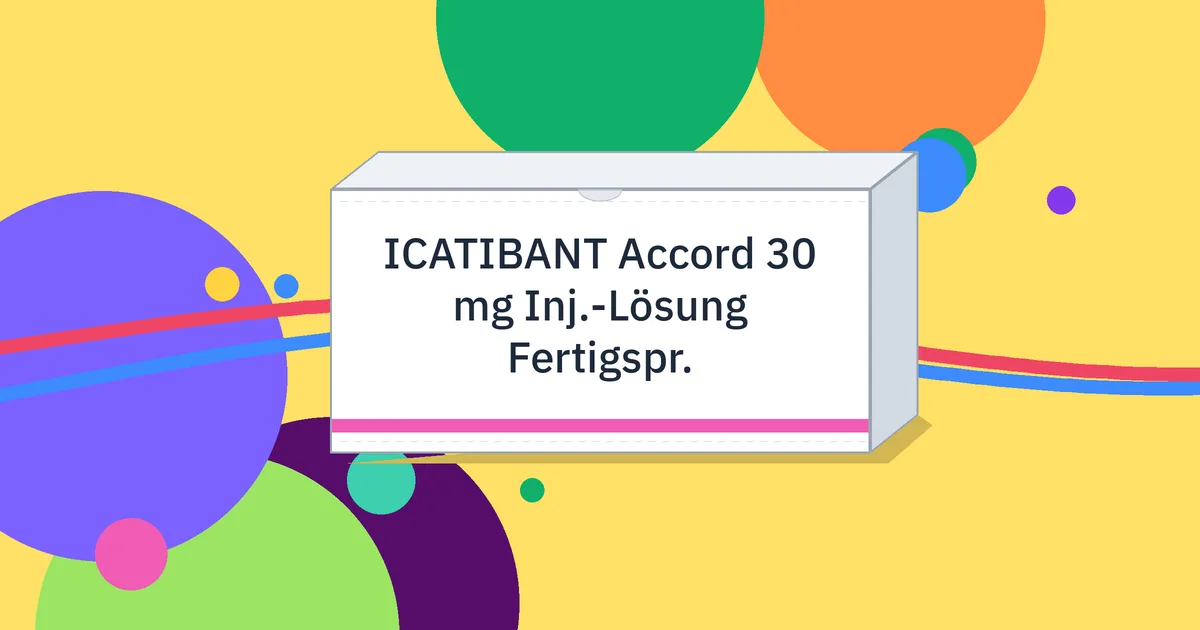 Symbolbild: Packung mit der Aufschrift ICATIBANT Accord 30 mg Inj.-Lösung Fertigspr. (PZN 17518379) – Verfügbarkeit und Bezug in Apotheken in Frankfurt am Main