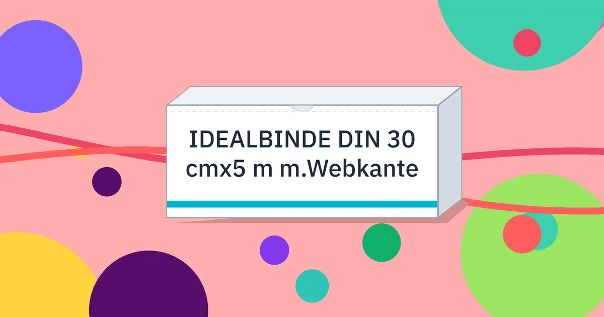Symbolbild: Packung mit der Aufschrift IDEALBINDE DIN 30 cmx5 m m.Webkante (PZN 01720328) – Verfügbarkeit und Bezug in Apotheken in Frankfurt am Main