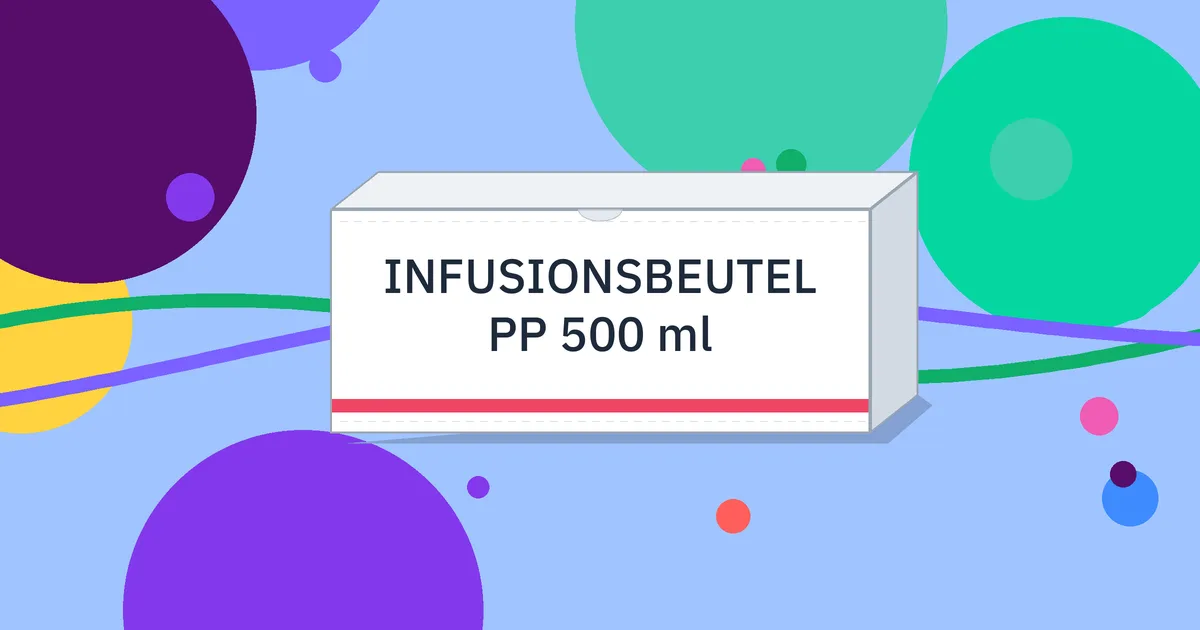 Symbolbild: Packung mit der Aufschrift INFUSIONSBEUTEL PP 500 ml (PZN 19398560) – Verfügbarkeit und Bezug in Apotheken in Frankfurt am Main
