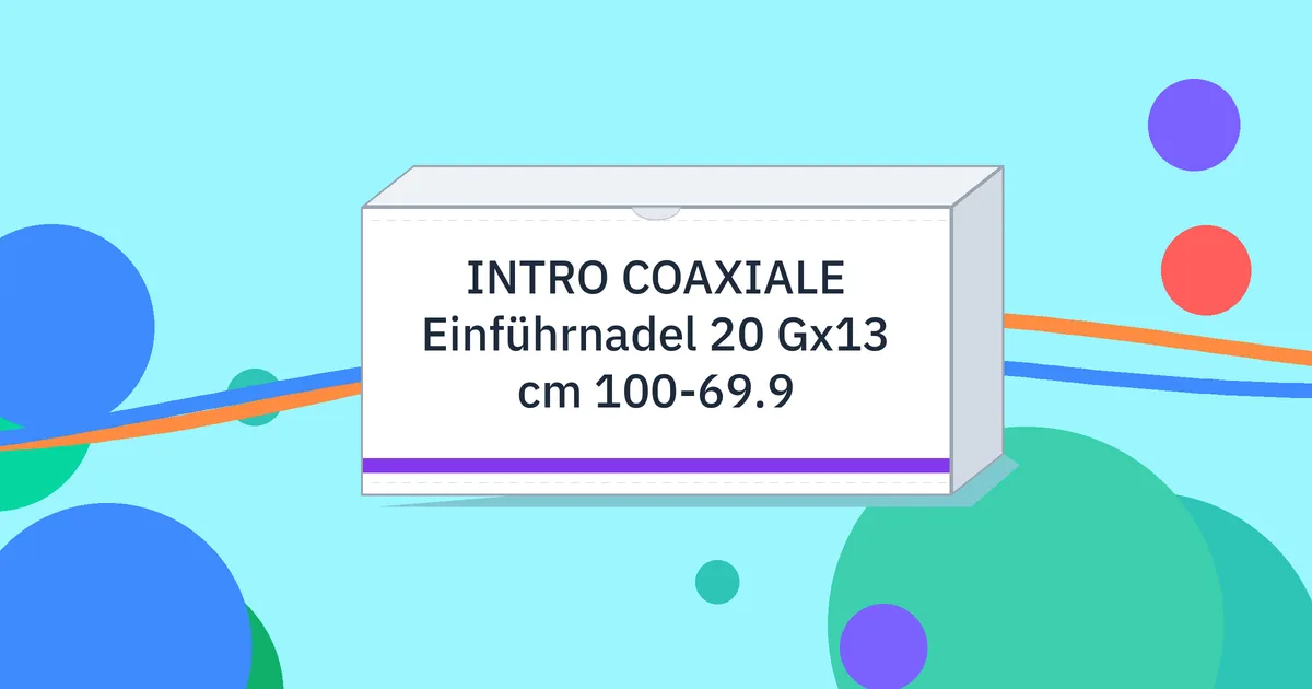 Symbolbild: Packung mit der Aufschrift INTRO COAXIALE Einführnadel 20 Gx13 cm 100-69.9 (PZN 16946334) – Verfügbarkeit und Bezug in Apotheken in Frankfurt am Main