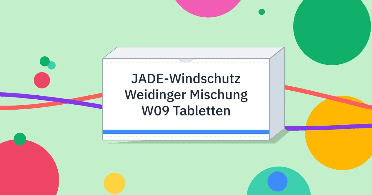 Symbolbild: Packung mit der Aufschrift JADE-Windschutz Weidinger Mischung W09 Tabletten (PZN 13867568) – Verfügbarkeit und Bezug in Apotheken in Frankfurt am Main
