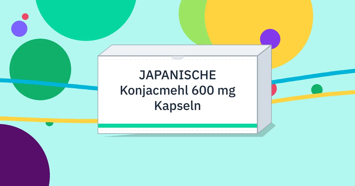 Symbolbild: Packung mit der Aufschrift JAPANISCHE Konjacmehl 600 mg Kapseln (PZN 02726770) – Verfügbarkeit und Bezug in Apotheken in Frankfurt am Main