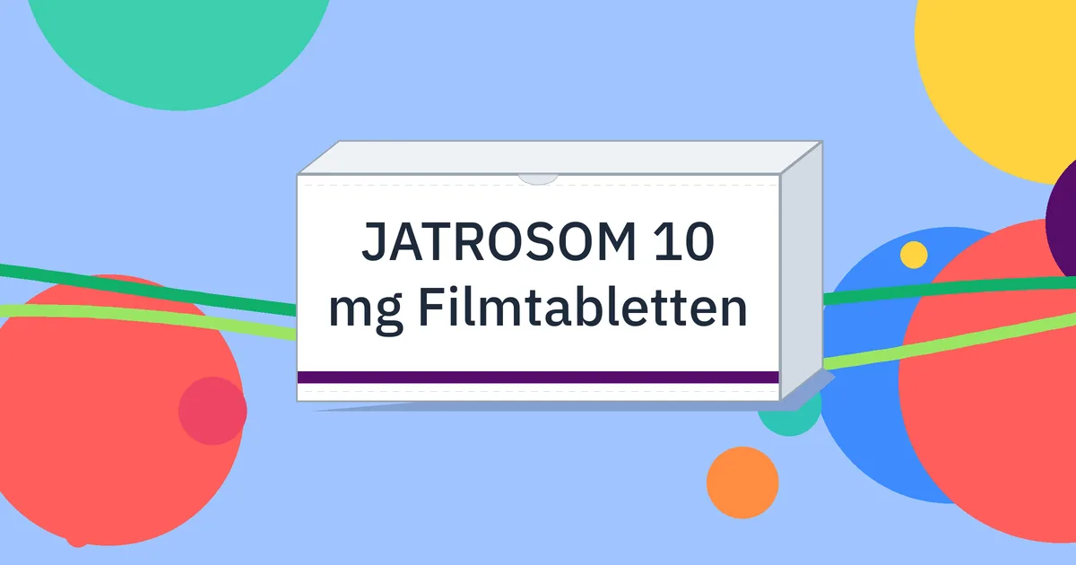 Symbolbild: Packung mit der Aufschrift JATROSOM 10 mg Filmtabletten (PZN 07795480) – Verfügbarkeit und Bezug in Apotheken in Frankfurt am Main