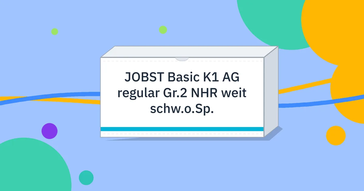 Symbolbild: Packung mit der Aufschrift JOBST Basic K1 AG regular Gr.2 NHR weit schw.o.Sp. (PZN 15309944) – Verfügbarkeit und Bezug in Apotheken in Frankfurt am Main
