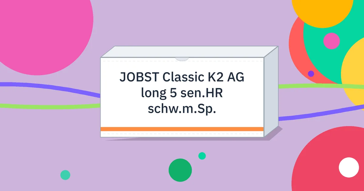 Symbolbild: Packung mit der Aufschrift JOBST Classic K2 AG long 5 sen.HR schw.m.Sp. (PZN 17959267) – Verfügbarkeit und Bezug in Apotheken in Frankfurt am Main