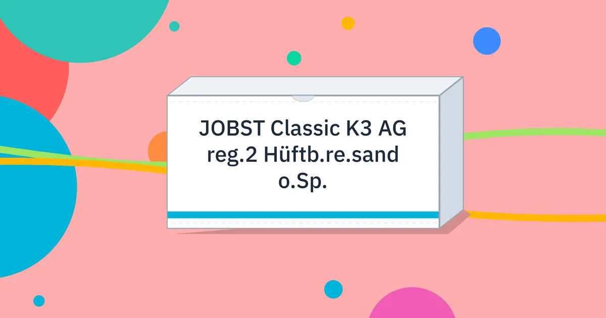 Symbolbild: Packung mit der Aufschrift JOBST Classic K3 AG reg.2 Hüftb.re.sand o.Sp. (PZN 13076499) – Verfügbarkeit und Bezug in Apotheken in Frankfurt am Main