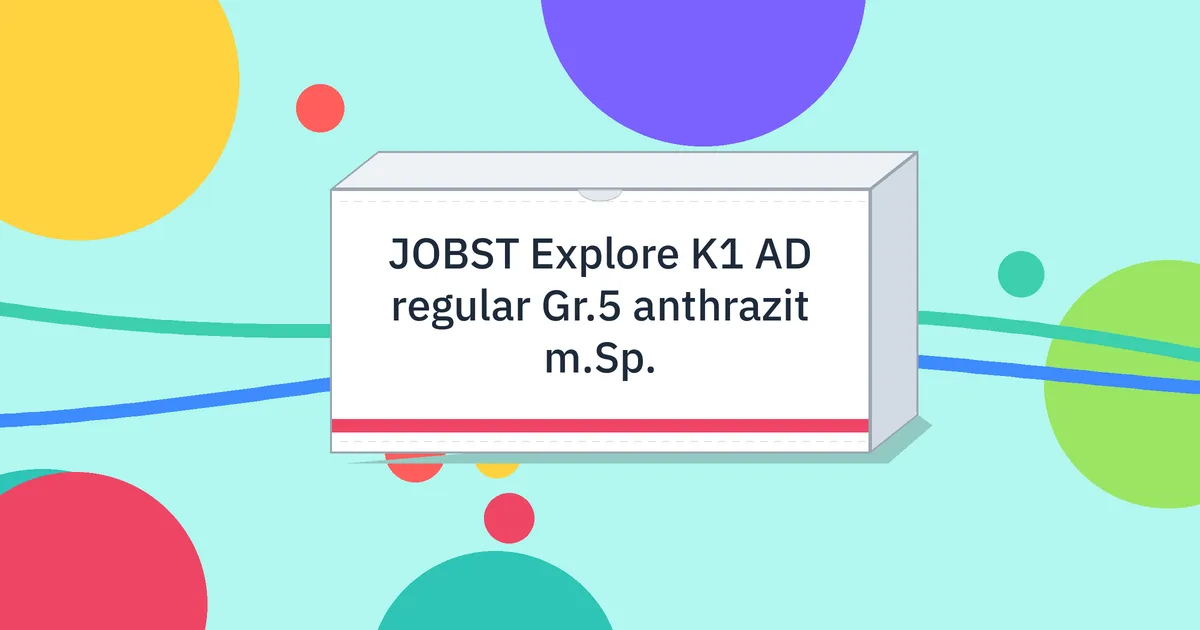 Symbolbild: Packung mit der Aufschrift JOBST Explore K1 AD regular Gr.5 anthrazit m.Sp. (PZN 11021525) – Verfügbarkeit und Bezug in Apotheken in Frankfurt am Main