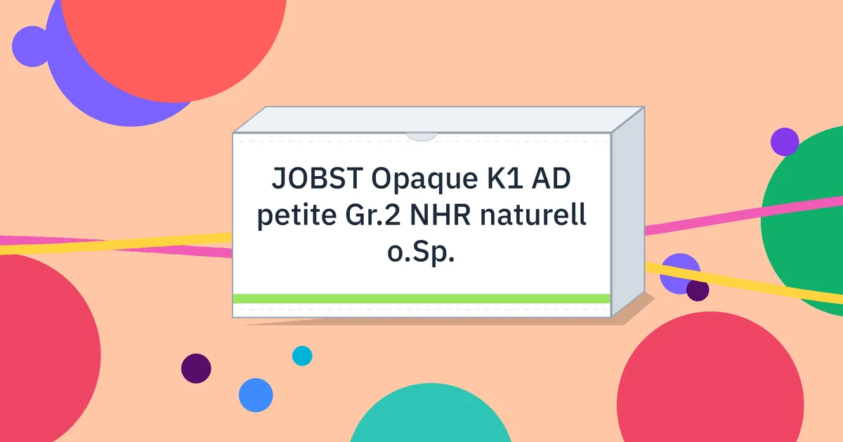 Symbolbild: Packung mit der Aufschrift JOBST Opaque K1 AD petite Gr.2 NHR naturell o.Sp. (PZN 13080130) – Verfügbarkeit und Bezug in Apotheken in Frankfurt am Main
