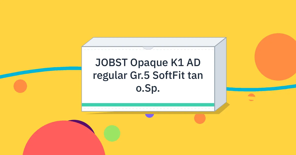 Symbolbild: Packung mit der Aufschrift JOBST Opaque K1 AD regular Gr.5 SoftFit tan o.Sp. (PZN 16263084) – Verfügbarkeit und Bezug in Apotheken in Frankfurt am Main