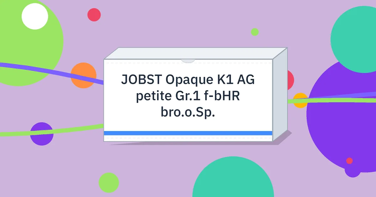 Symbolbild: Packung mit der Aufschrift JOBST Opaque K1 AG petite Gr.1 f-bHR bro.o.Sp. (PZN 13087310) – Verfügbarkeit und Bezug in Apotheken in Frankfurt am Main