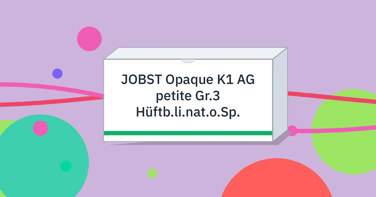 Symbolbild: Packung mit der Aufschrift JOBST Opaque K1 AG petite Gr.3 Hüftb.li.nat.o.Sp. (PZN 13098035) – Verfügbarkeit und Bezug in Apotheken in Frankfurt am Main