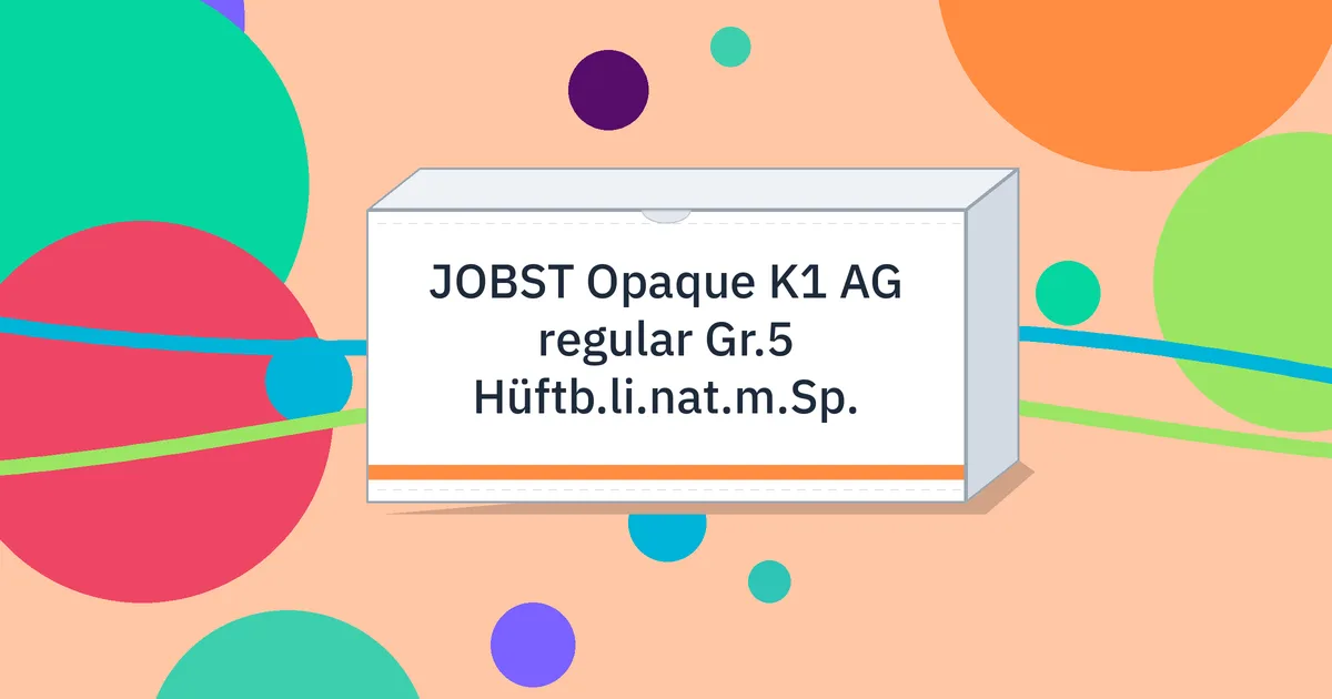 Symbolbild: Packung mit der Aufschrift JOBST Opaque K1 AG regular Gr.5 Hüftb.li.nat.m.Sp. (PZN 13099856) – Verfügbarkeit und Bezug in Apotheken in Frankfurt am Main