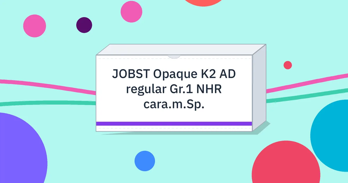 Symbolbild: Packung mit der Aufschrift JOBST Opaque K2 AD regular Gr.1 NHR cara.m.Sp. (PZN 13110405) – Verfügbarkeit und Bezug in Apotheken in Frankfurt am Main