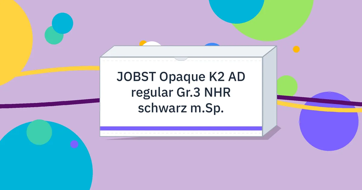 Symbolbild: Packung mit der Aufschrift JOBST Opaque K2 AD regular Gr.3 NHR schwarz m.Sp. (PZN 13110658) – Verfügbarkeit und Bezug in Apotheken in Frankfurt am Main