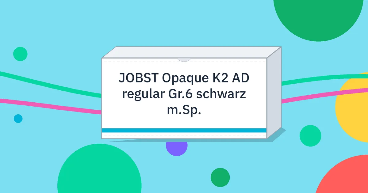 Symbolbild: Packung mit der Aufschrift JOBST Opaque K2 AD regular Gr.6 schwarz m.Sp. (PZN 11252006) – Verfügbarkeit und Bezug in Apotheken in Frankfurt am Main
