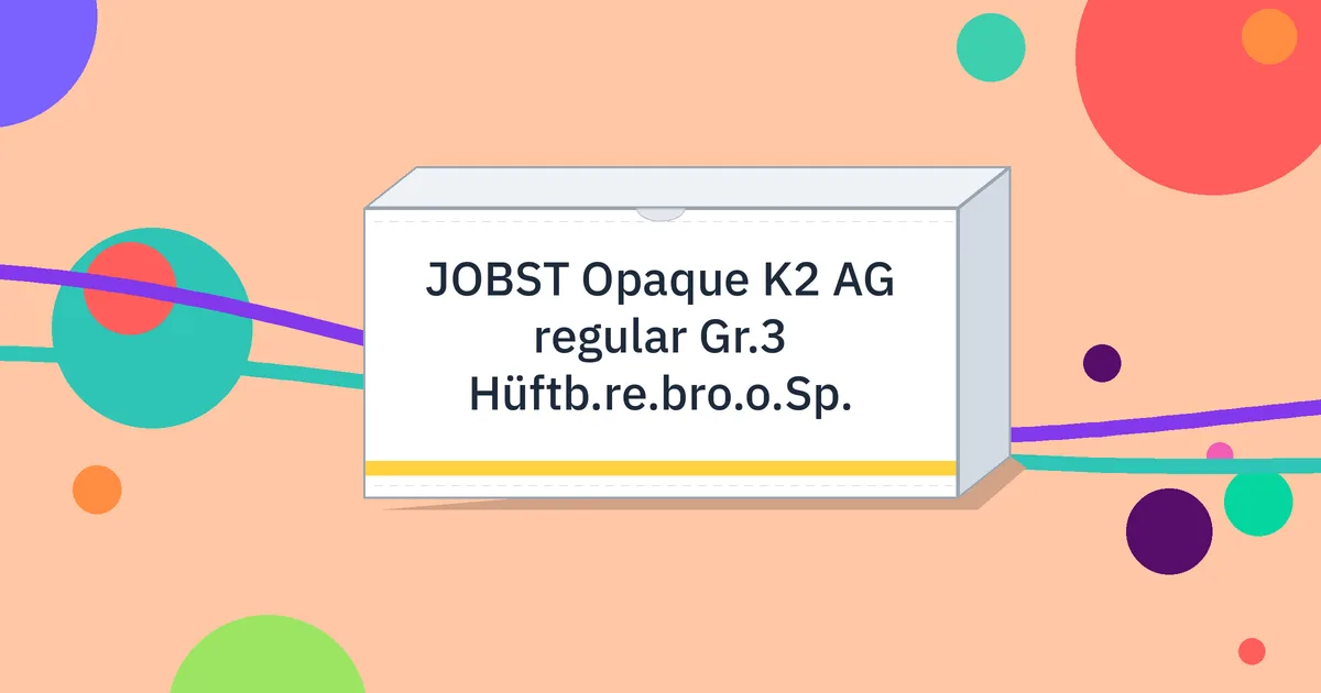 Symbolbild: Packung mit der Aufschrift JOBST Opaque K2 AG regular Gr.3 Hüftb.re.bro.o.Sp. (PZN 13117471) – Verfügbarkeit und Bezug in Apotheken in Frankfurt am Main
