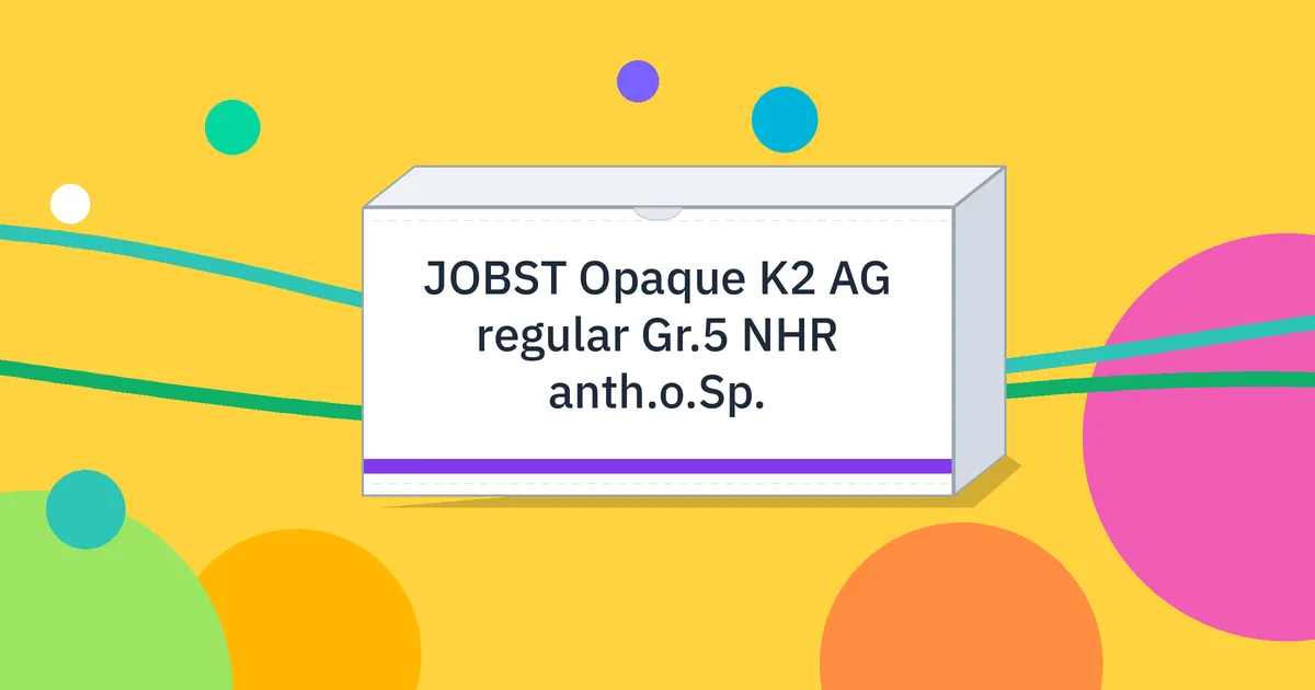 Symbolbild: Packung mit der Aufschrift JOBST Opaque K2 AG regular Gr.5 NHR anth.o.Sp. (PZN 16282791) – Verfügbarkeit und Bezug in Apotheken in Frankfurt am Main