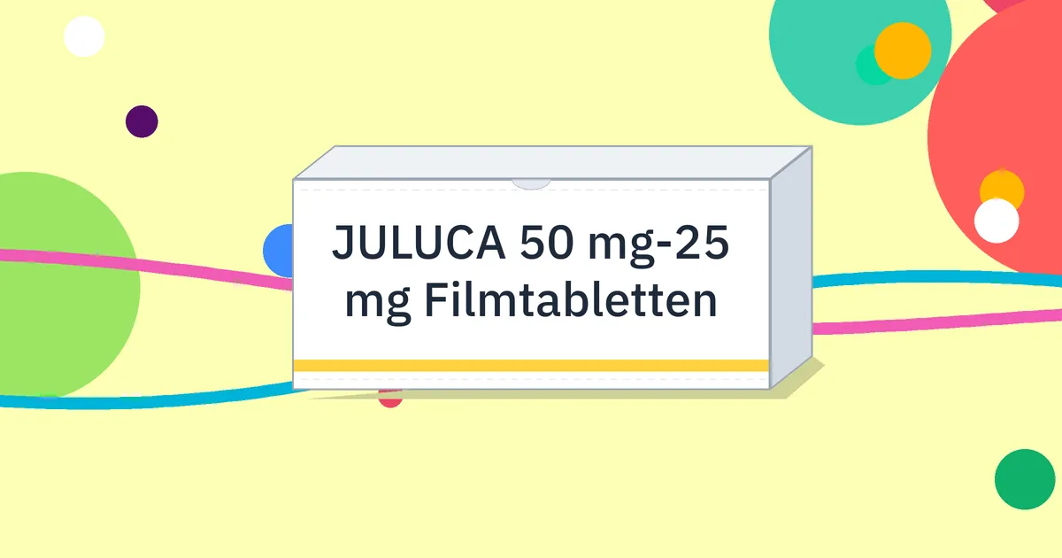 Symbolbild: Packung mit der Aufschrift JULUCA 50 mg-25 mg Filmtabletten (PZN 17242428) – Verfügbarkeit und Bezug in Apotheken in Frankfurt am Main
