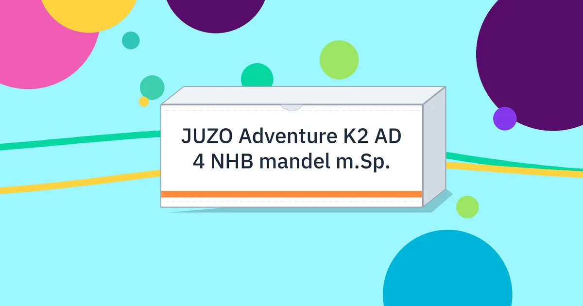 Symbolbild: Packung mit der Aufschrift JUZO Adventure K2 AD 4 NHB mandel m.Sp. (PZN 14974349) – Verfügbarkeit und Bezug in Apotheken in Frankfurt am Main