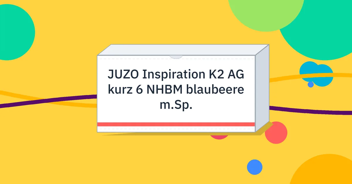 Symbolbild: Packung mit der Aufschrift JUZO Inspiration K2 AG kurz 6 NHBM blaubeere m.Sp. (PZN 14950320) – Verfügbarkeit und Bezug in Apotheken in Frankfurt am Main