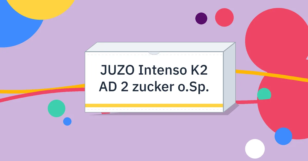 Symbolbild: Packung mit der Aufschrift JUZO Intenso K2 AD 2 zucker o.Sp. (PZN 18616641) – Verfügbarkeit und Bezug in Apotheken in Frankfurt am Main