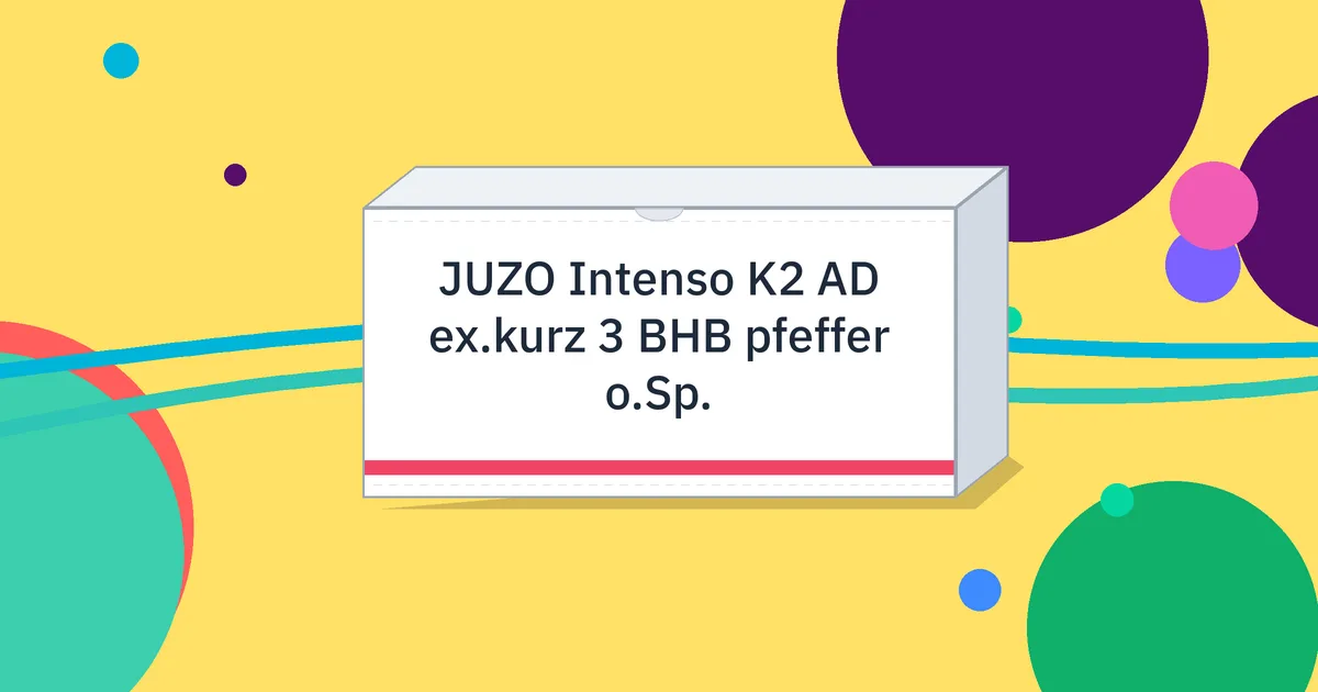 Symbolbild: Packung mit der Aufschrift JUZO Intenso K2 AD ex.kurz 3 BHB pfeffer o.Sp. (PZN 18625456) – Verfügbarkeit und Bezug in Apotheken in Frankfurt am Main
