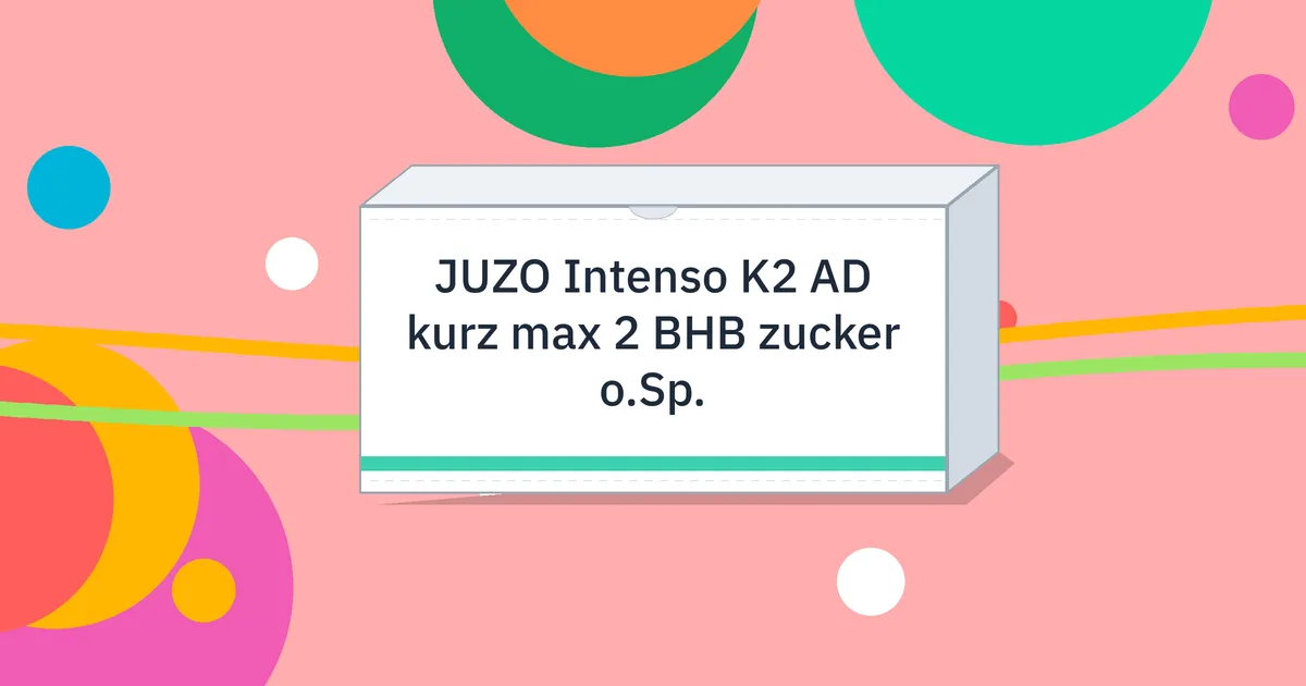 Symbolbild: Packung mit der Aufschrift JUZO Intenso K2 AD kurz max 2 BHB zucker o.Sp. (PZN 18625953) – Verfügbarkeit und Bezug in Apotheken in Frankfurt am Main