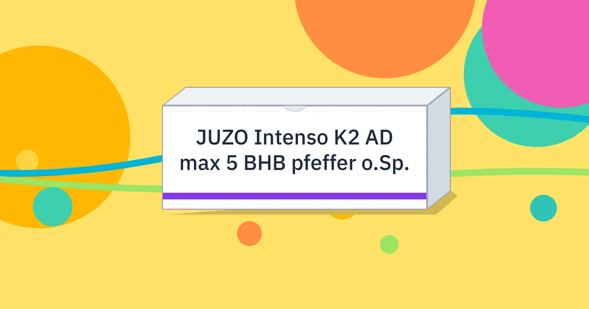 Symbolbild: Packung mit der Aufschrift JUZO Intenso K2 AD max 5 BHB pfeffer o.Sp. (PZN 18626668) – Verfügbarkeit und Bezug in Apotheken in Frankfurt am Main