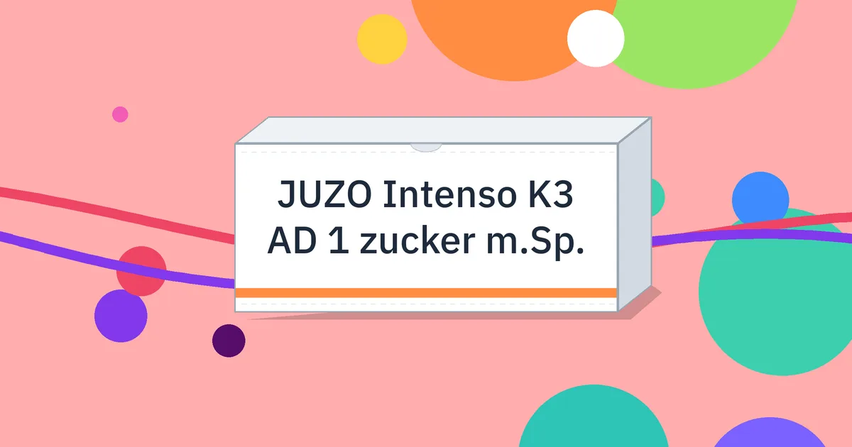 Symbolbild: Packung mit der Aufschrift JUZO Intenso K3 AD 1 zucker m.Sp. (PZN 18627142) – Verfügbarkeit und Bezug in Apotheken in Frankfurt am Main