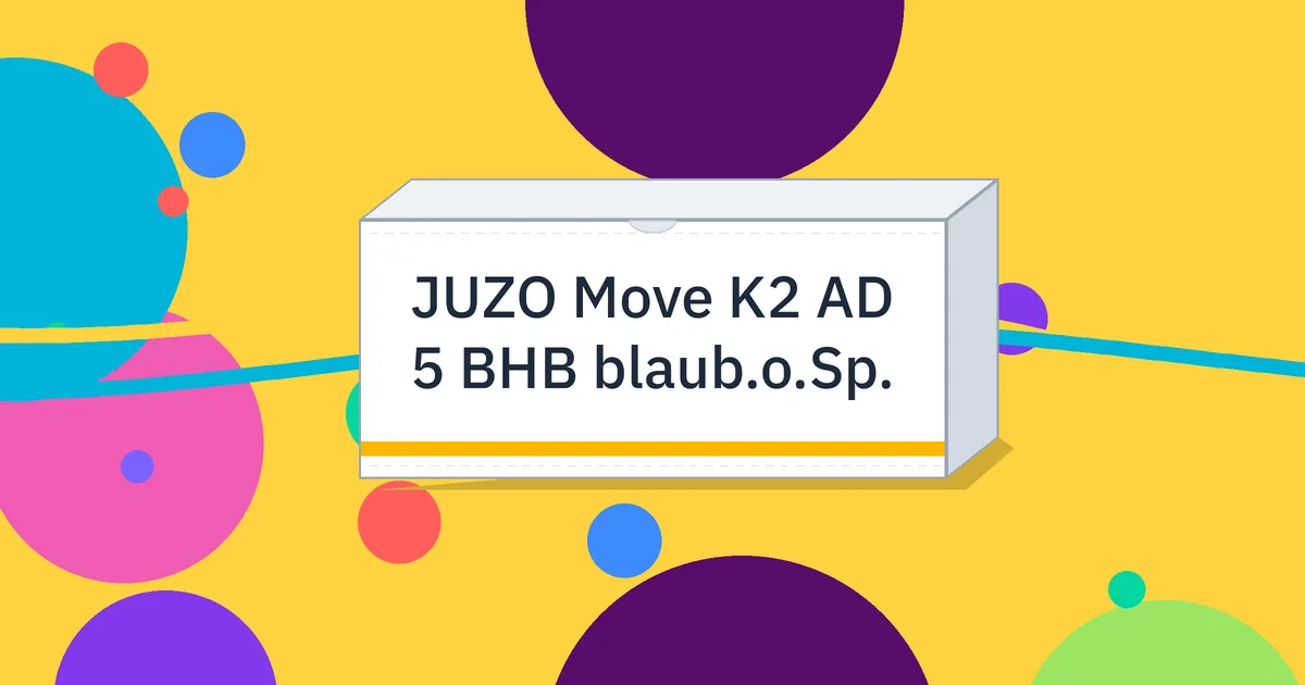 Symbolbild: Packung mit der Aufschrift JUZO Move K2 AD 5 BHB blaub.o.Sp. (PZN 18539946) – Verfügbarkeit und Bezug in Apotheken in Frankfurt am Main