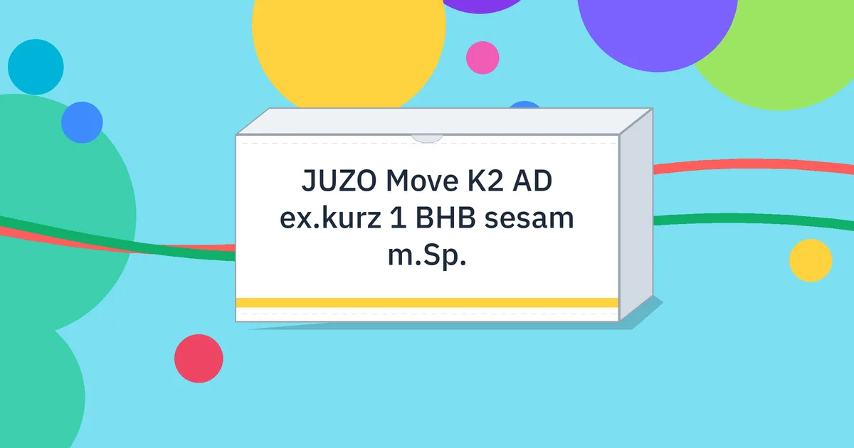 Symbolbild: Packung mit der Aufschrift JUZO Move K2 AD ex.kurz 1 BHB sesam m.Sp. (PZN 18510322) – Verfügbarkeit und Bezug in Apotheken in Frankfurt am Main