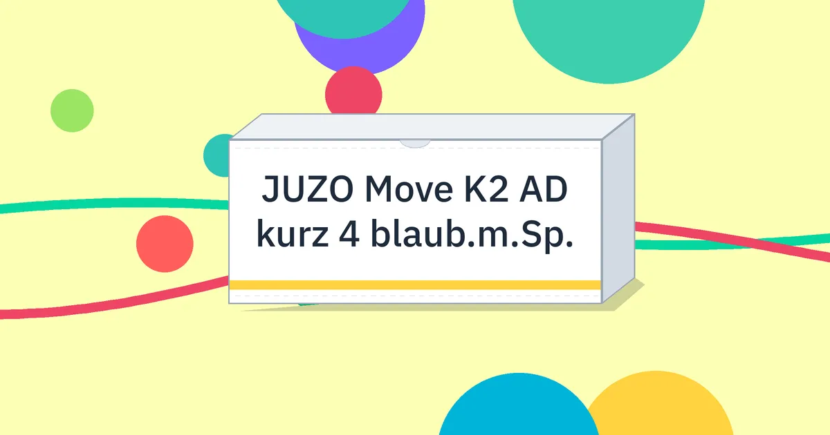 Symbolbild: Packung mit der Aufschrift JUZO Move K2 AD kurz 4 blaub.m.Sp. (PZN 18540180) – Verfügbarkeit und Bezug in Apotheken in Frankfurt am Main