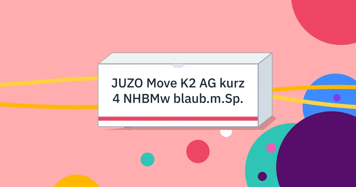 Symbolbild: Packung mit der Aufschrift JUZO Move K2 AG kurz 4 NHBMw blaub.m.Sp. (PZN 18559067) – Verfügbarkeit und Bezug in Apotheken in Frankfurt am Main