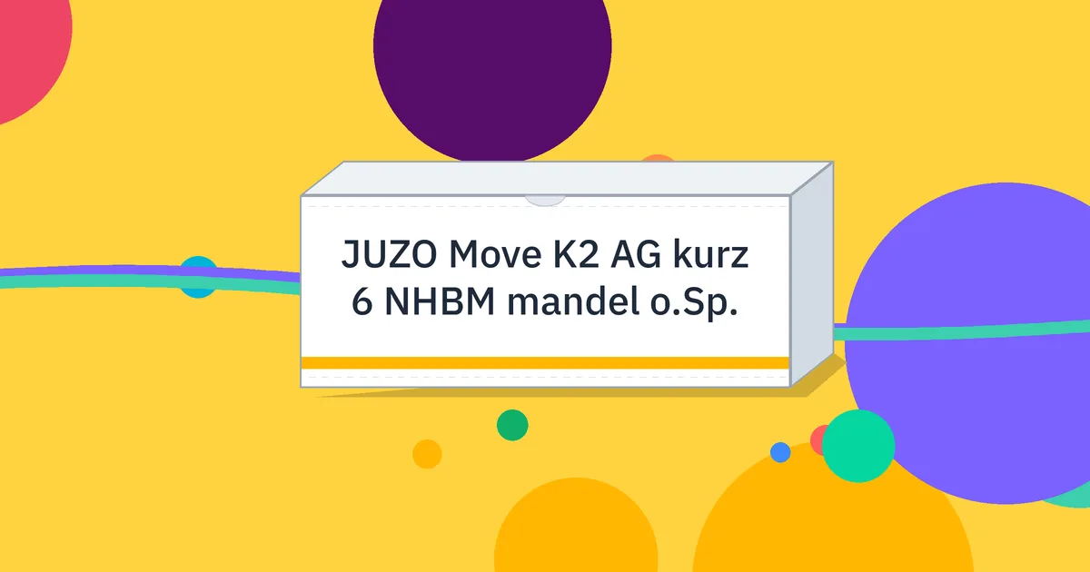 Symbolbild: Packung mit der Aufschrift JUZO Move K2 AG kurz 6 NHBM mandel o.Sp. (PZN 16642999) – Verfügbarkeit und Bezug in Apotheken in Frankfurt am Main