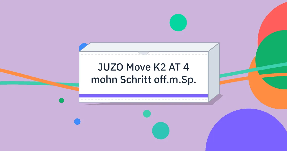 Symbolbild: Packung mit der Aufschrift JUZO Move K2 AT 4 mohn Schritt off.m.Sp. (PZN 20668421) – Verfügbarkeit und Bezug in Apotheken in Frankfurt am Main