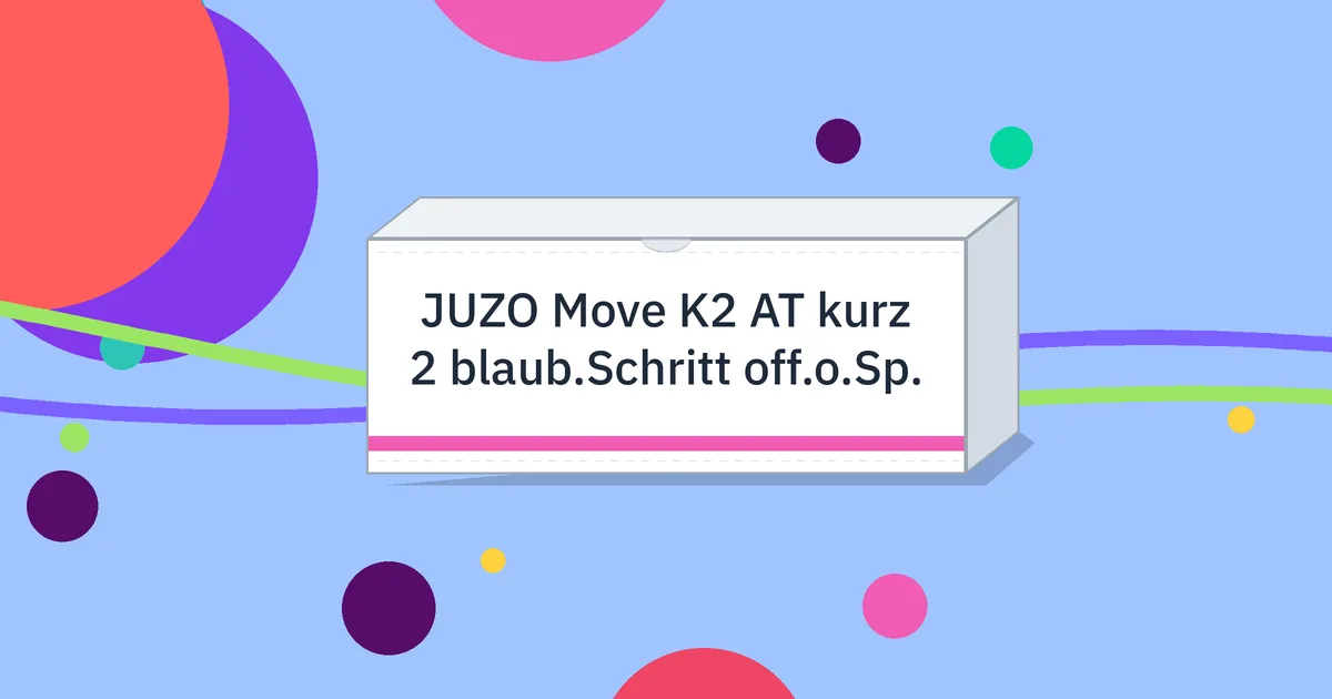 Symbolbild: Packung mit der Aufschrift JUZO Move K2 AT kurz 2 blaub.Schritt off.o.Sp. (PZN 20675970) – Verfügbarkeit und Bezug in Apotheken in Frankfurt am Main