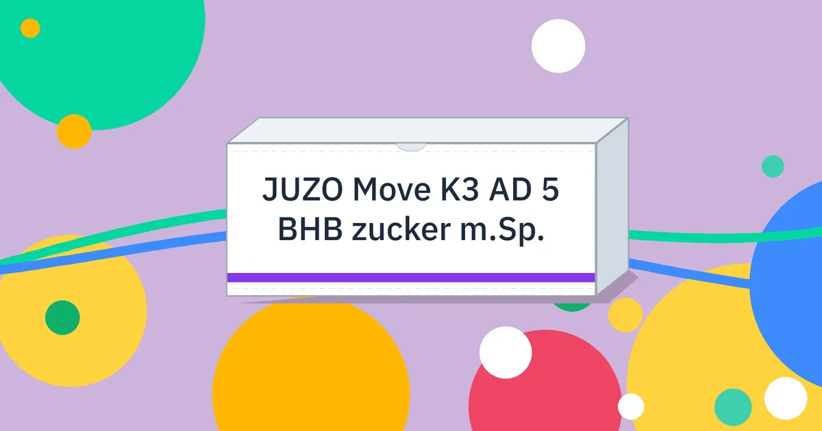 Symbolbild: Packung mit der Aufschrift JUZO Move K3 AD 5 BHB zucker m.Sp. (PZN 18566995) – Verfügbarkeit und Bezug in Apotheken in Frankfurt am Main