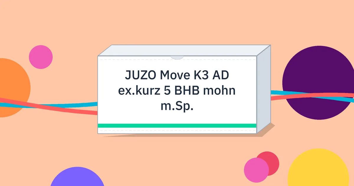 Symbolbild: Packung mit der Aufschrift JUZO Move K3 AD ex.kurz 5 BHB mohn m.Sp. (PZN 18573676) – Verfügbarkeit und Bezug in Apotheken in Frankfurt am Main