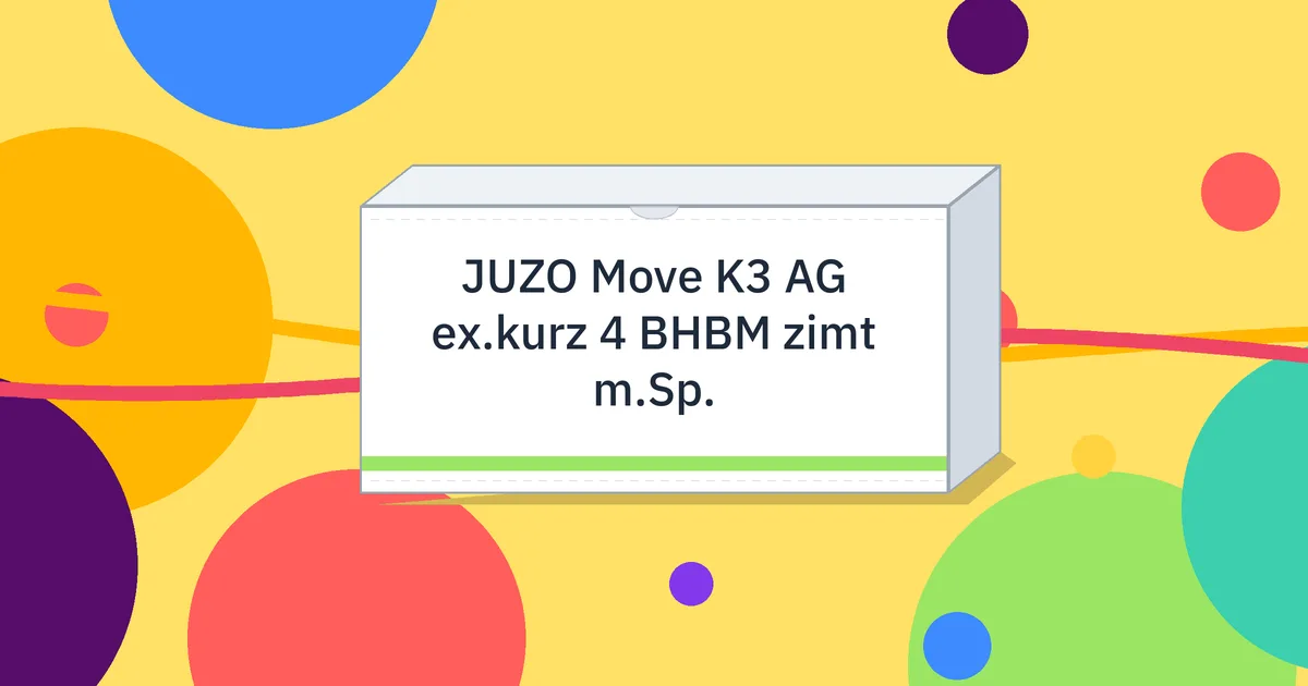 Symbolbild: Packung mit der Aufschrift JUZO Move K3 AG ex.kurz 4 BHBM zimt m.Sp. (PZN 18583982) – Verfügbarkeit und Bezug in Apotheken in Frankfurt am Main