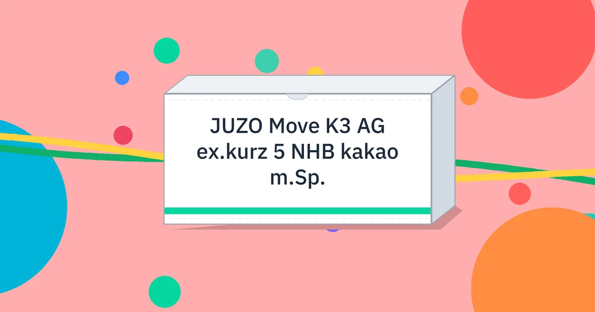 Symbolbild: Packung mit der Aufschrift JUZO Move K3 AG ex.kurz 5 NHB kakao m.Sp. (PZN 18595146) – Verfügbarkeit und Bezug in Apotheken in Frankfurt am Main