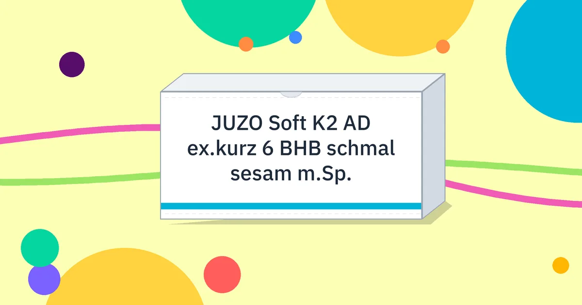 Symbolbild: Packung mit der Aufschrift JUZO Soft K2 AD ex.kurz 6 BHB schmal sesam m.Sp. (PZN 15466388) – Verfügbarkeit und Bezug in Apotheken in Frankfurt am Main