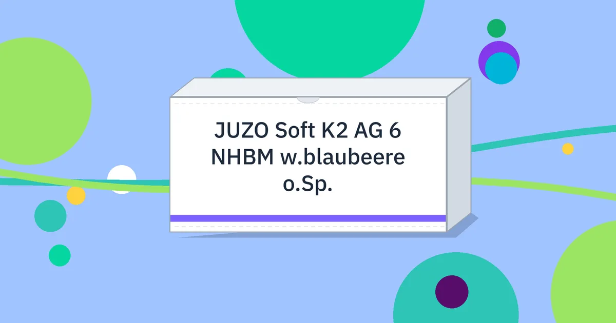 Symbolbild: Packung mit der Aufschrift JUZO Soft K2 AG 6 NHBM w.blaubeere o.Sp. (PZN 15001637) – Verfügbarkeit und Bezug in Apotheken in Frankfurt am Main