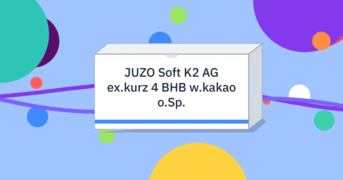 Symbolbild: Packung mit der Aufschrift JUZO Soft K2 AG ex.kurz 4 BHB w.kakao o.Sp. (PZN 14844374) – Verfügbarkeit und Bezug in Apotheken in Frankfurt am Main