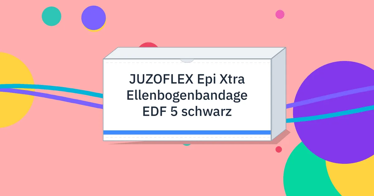 Symbolbild: Packung mit der Aufschrift JUZOFLEX Epi Xtra Ellenbogenbandage EDF 5 schwarz (PZN 16635628) – Verfügbarkeit und Bezug in Apotheken in Frankfurt am Main