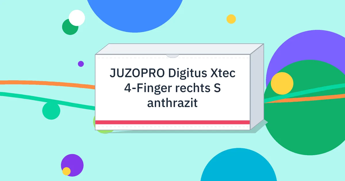 Symbolbild: Packung mit der Aufschrift JUZOPRO Digitus Xtec 4-Finger rechts S anthrazit (PZN 16766520) – Verfügbarkeit und Bezug in Apotheken in Frankfurt am Main