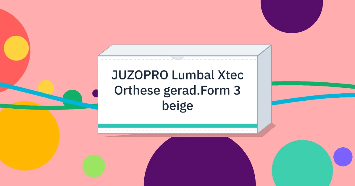 Symbolbild: Packung mit der Aufschrift JUZOPRO Lumbal Xtec Orthese gerad.Form 3 beige (PZN 16498002) – Verfügbarkeit und Bezug in Apotheken in Frankfurt am Main