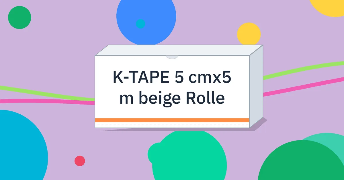 Symbolbild: Packung mit der Aufschrift K-TAPE 5 cmx5 m beige Rolle (PZN 17455182) – Verfügbarkeit und Bezug in Apotheken in Frankfurt am Main